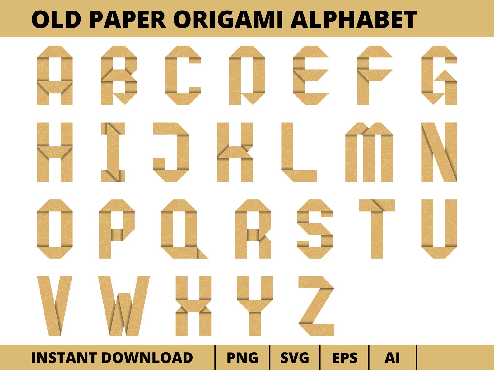 Old Paper Origami Alphabet Clipart, Folding Paper Alphabet Vector Png ...