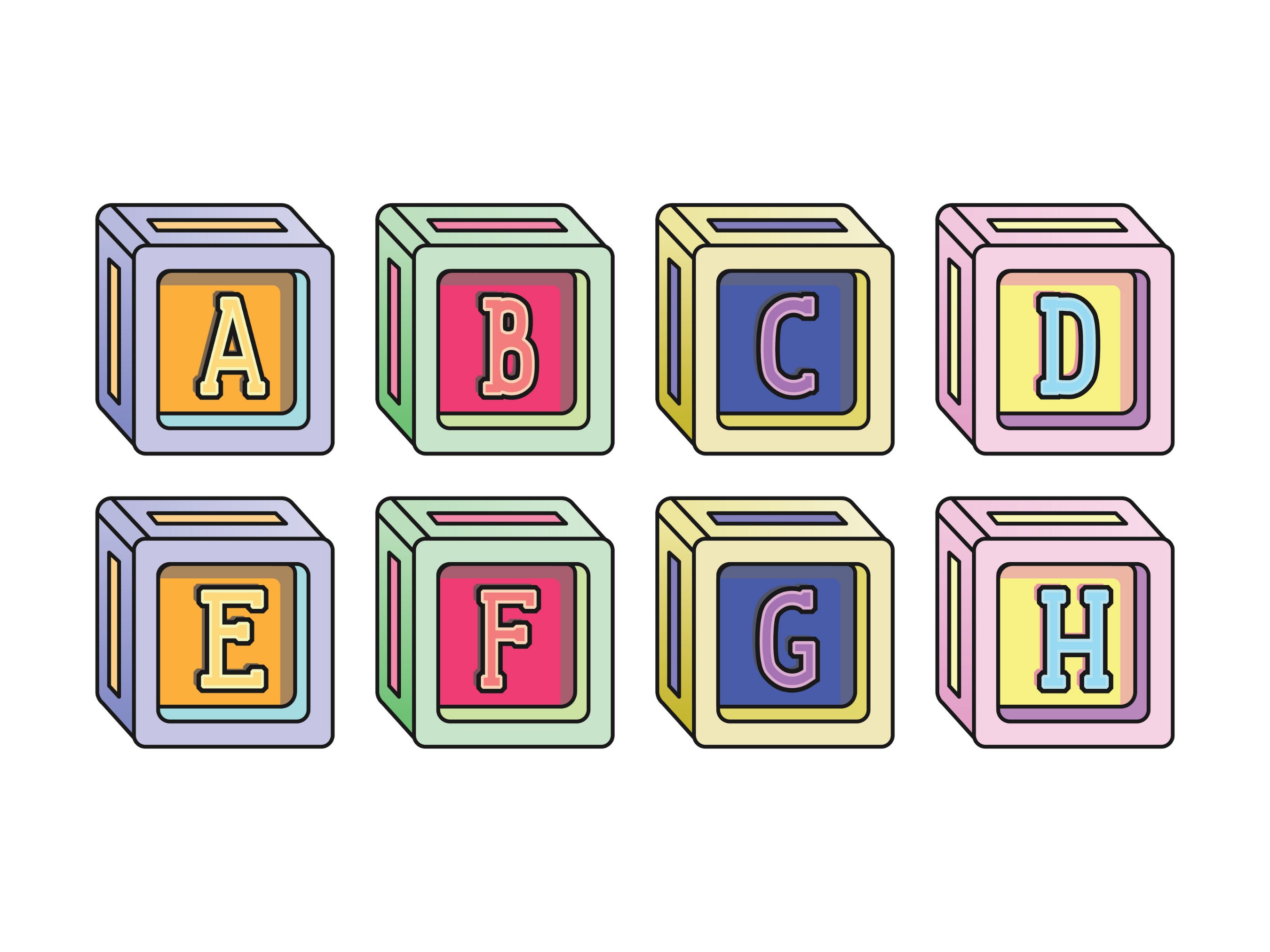 Colorful Baby Blocks Alphabet Clipart, Toy Blocks Alphabet Vector Png ...