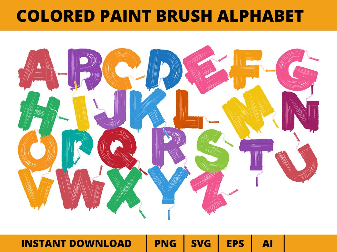 Colored Paint Brush Alphabet Clipart, Paint Brush Alphabet Vector Png ...