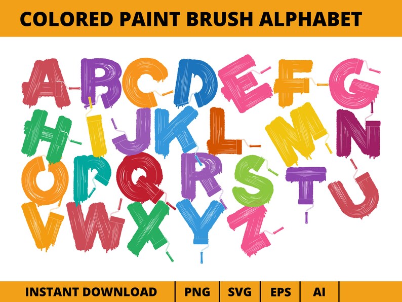 Colored Paint Brush Alphabet Clipart, Paint Brush Alphabet Vector Png ...