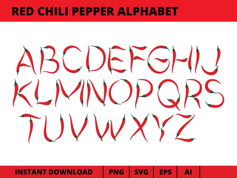 Red Chili Pepper Alphabet Clipart, Chili Alphabet Vector Png Svg Eps Ai ...