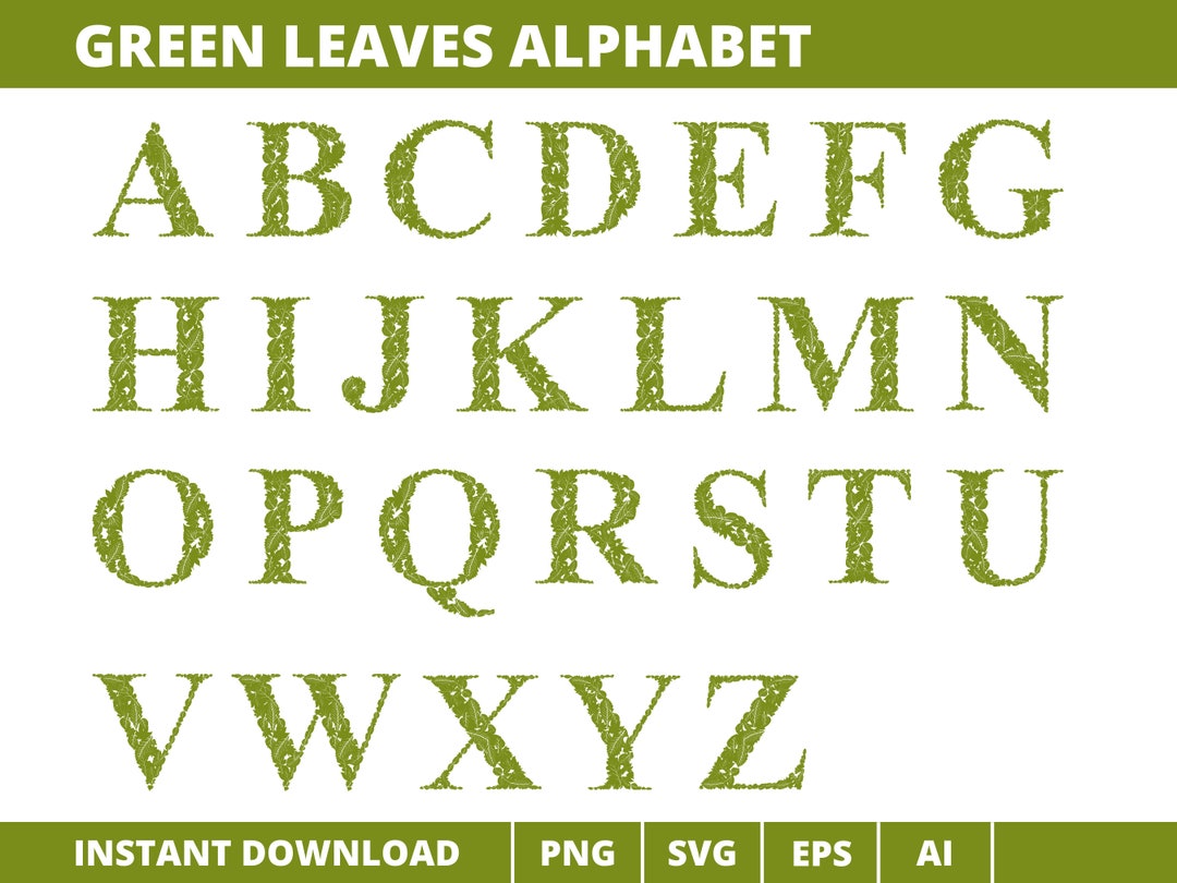 Green Leaves Alphabet Clipart, Leaf Alphabet Png Svg Eps Ai, Leaf Font ...