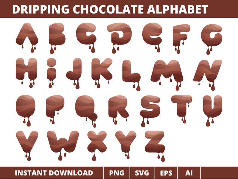 Dripping Chocolate Alphabet Clipart, Chocolate Alphabet Vector Png Svg ...