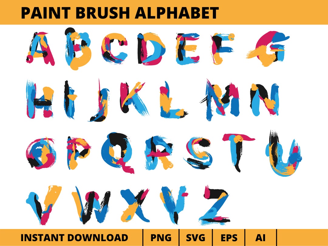 Paint Brush Alphabet Clipart, Water Color Brush Alphabet Vector Png Svg ...