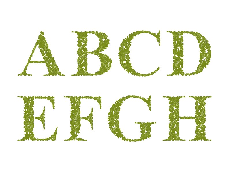 Green Leaves Alphabet Clipart, Leaf Alphabet Png Svg Eps Ai, Leaf Font ...