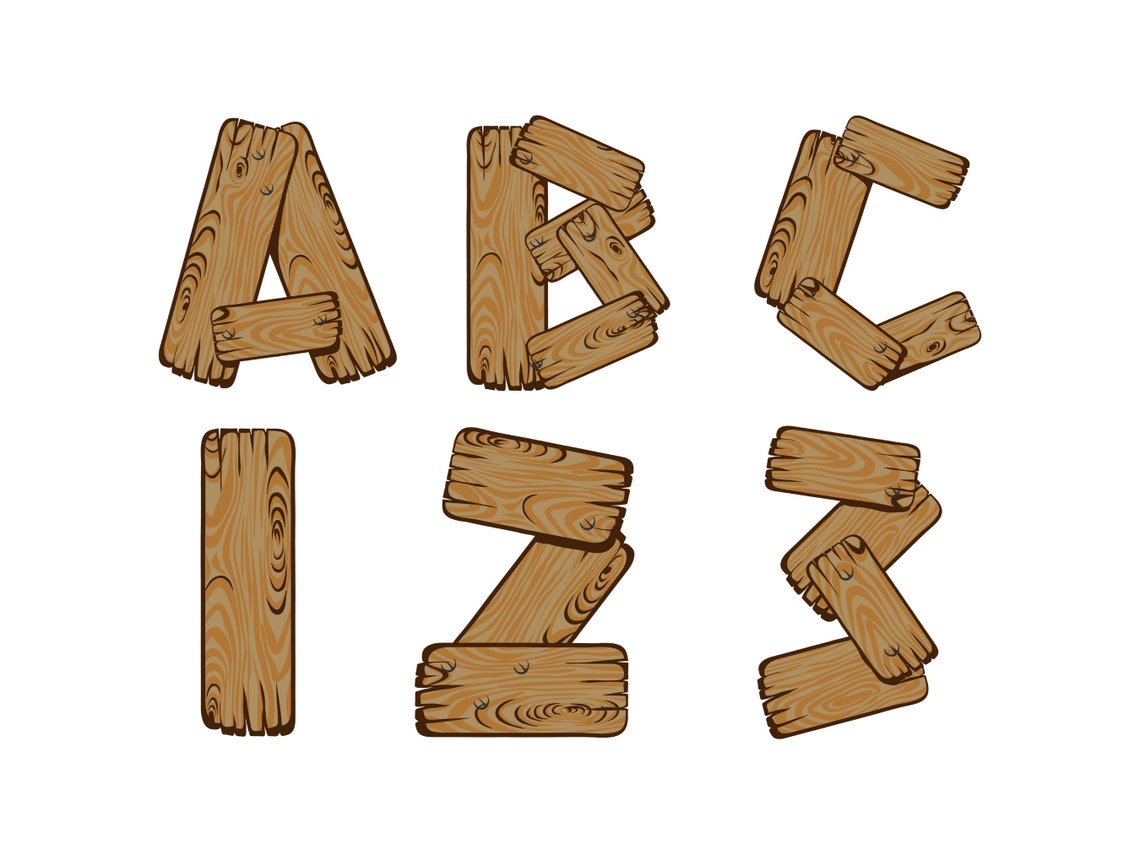 Vintage Wood Alphabet and Numbers Clipart, Wood Letters Clipart, Wood ...