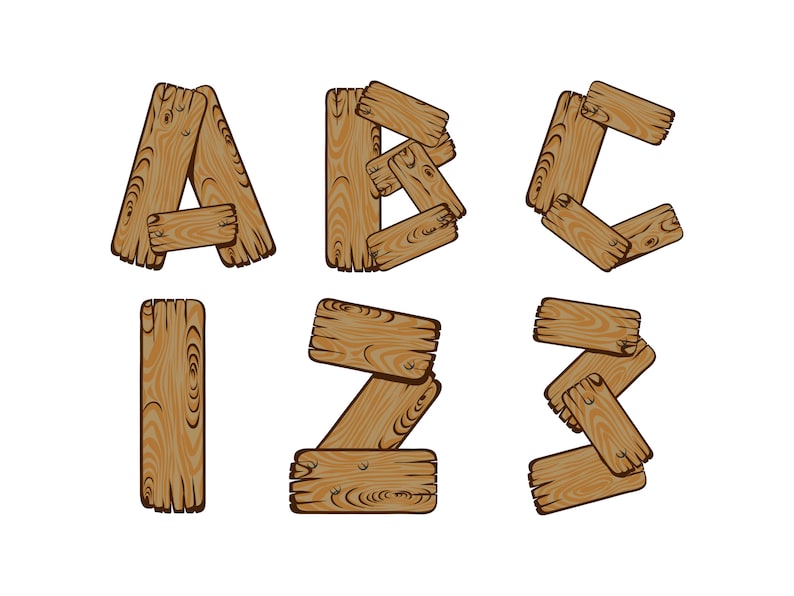 Vintage Wood Alphabet and Numbers Clipart, Wood Letters Clipart, Wood ...