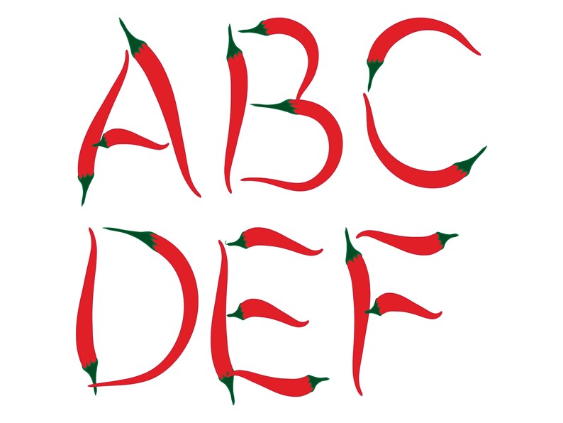 Red Chili Pepper Alphabet Clipart, Chili Alphabet Vector Png Svg Eps Ai ...