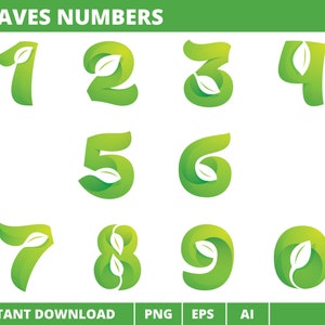 Leaves Numbers, Leaf Numberal Vector Png Eps Ai, Plant Numers ...