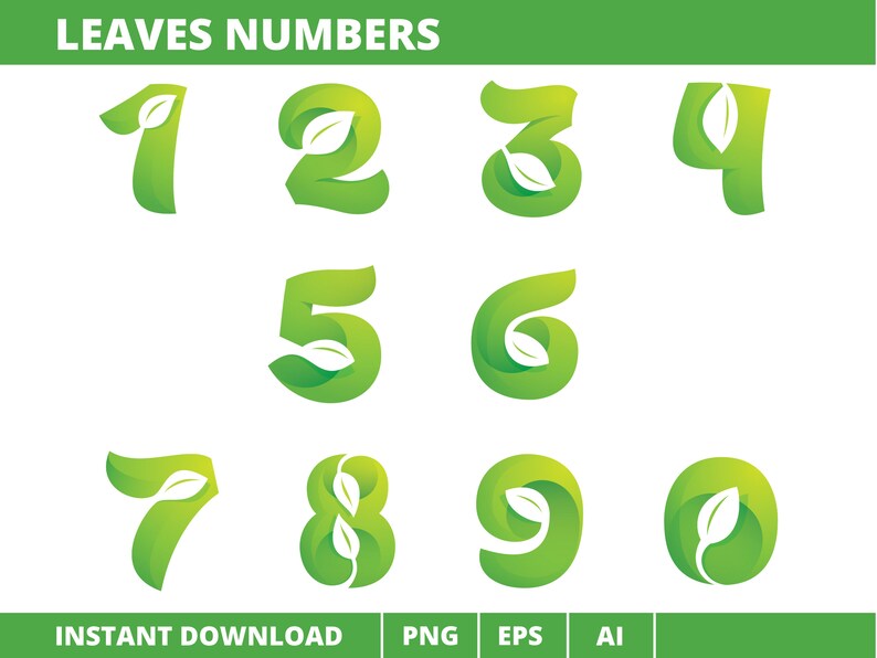Leaves Numbers, Leaf Numberal Vector Png Eps Ai, Plant Numers ...