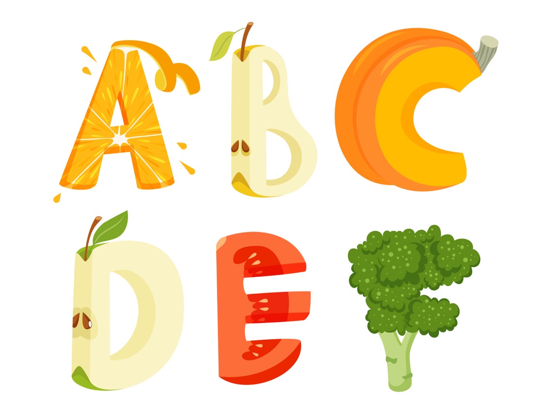 Fruit and Vegetable Alphabet Clipart, Fruit and Vegetable Alphabet ...