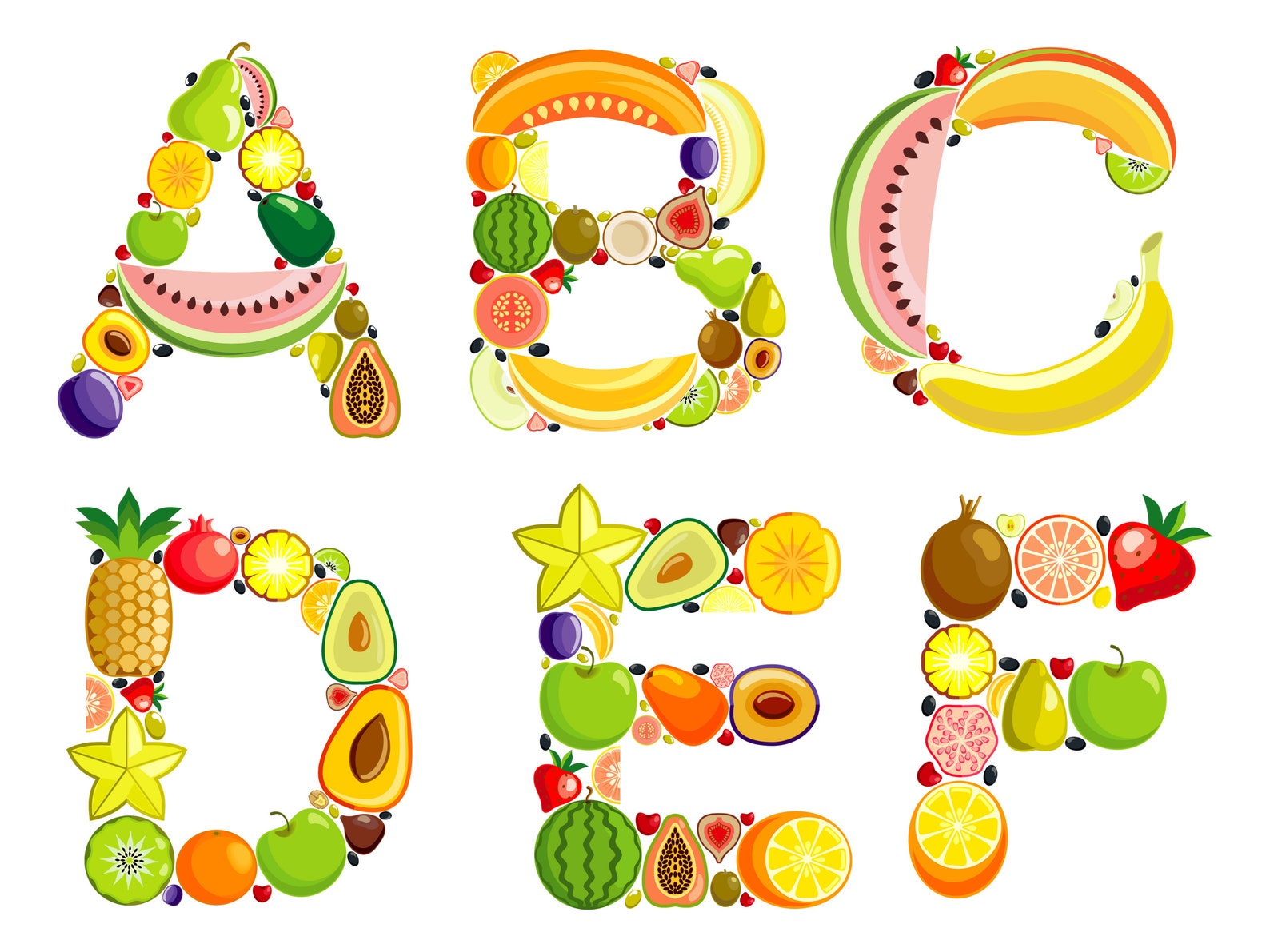Fruit Alphabet Clipart, Fresh Fruit Alphabet Vector Png Svg Eps Ai ...