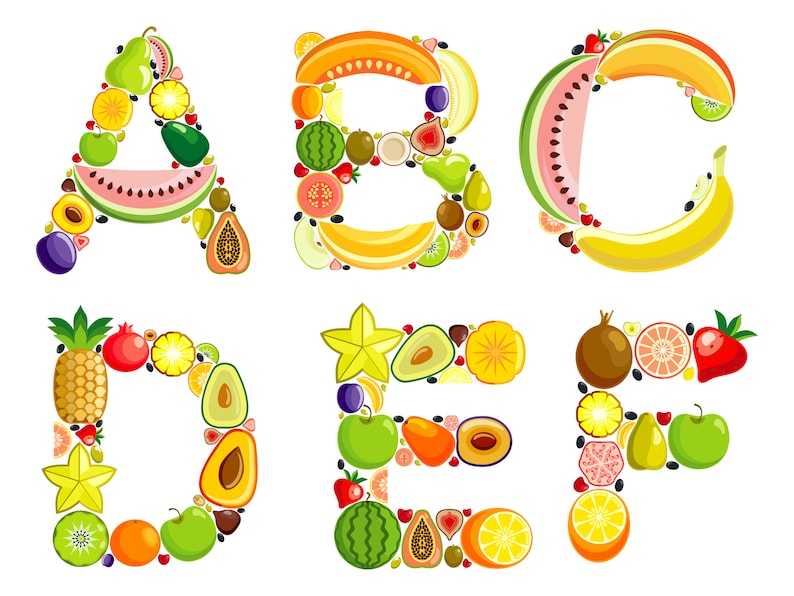 Fruit Alphabet Clipart, Fresh Fruit Alphabet Vector Png Svg Eps Ai ...