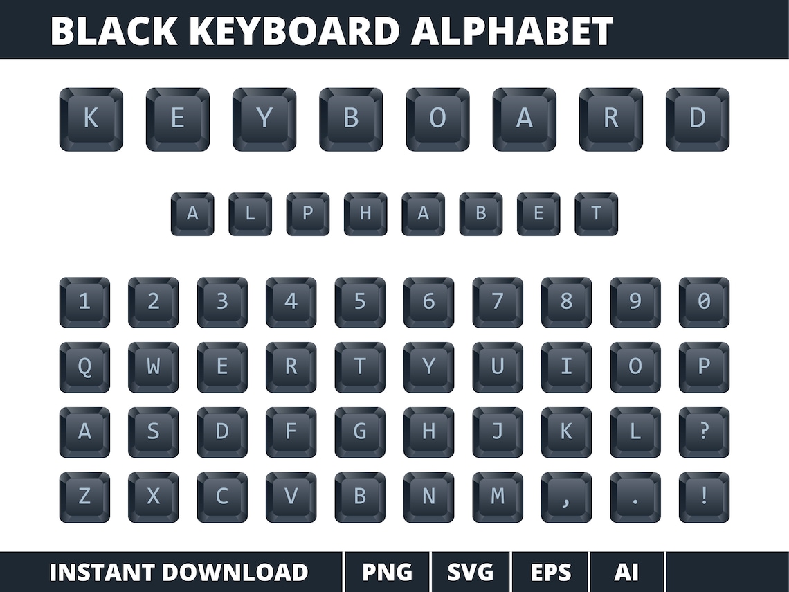 Black Keyboard Alphabet, Keycaps Alphabet Vector Png Svg Eps Ai, Key ...