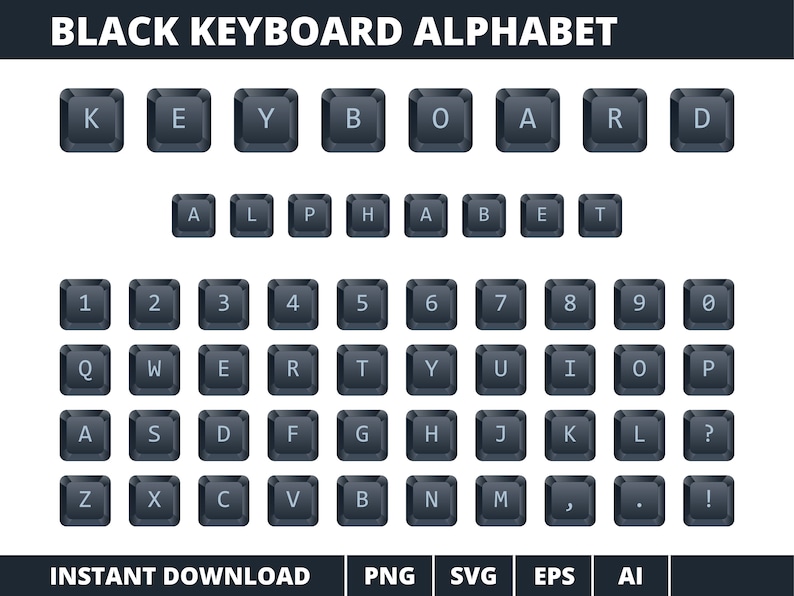 Black Keyboard Alphabet, Keycaps Alphabet Vector Png Svg Eps Ai, Key ...