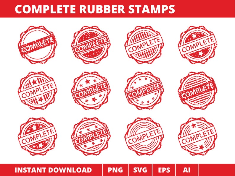 Complete Rubber Stamps Clipart, Complete Digital Stamps Grunge Vector ...