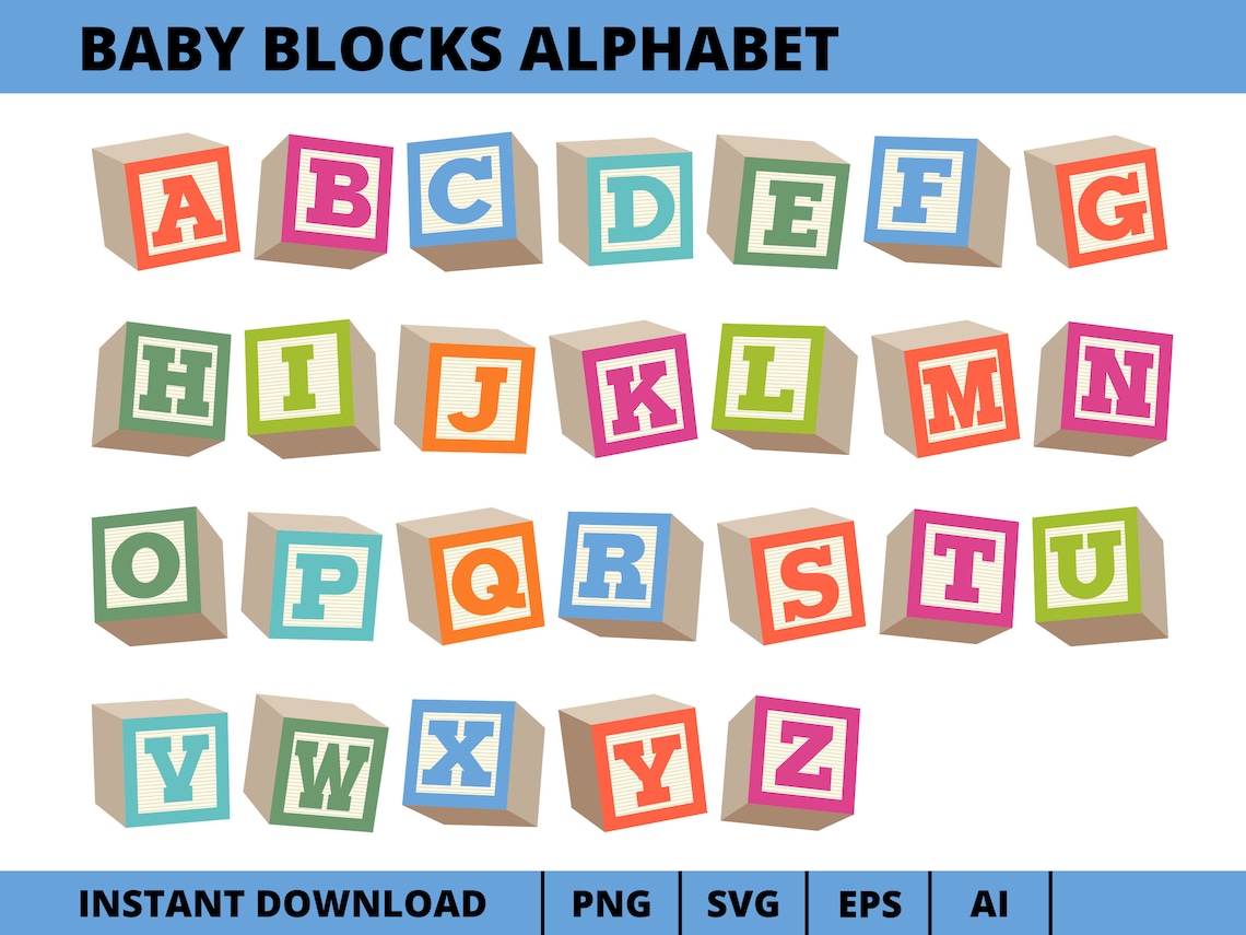 Baby Blocks Alphabet Clipart, Toy Blocks Alphabet Vector Png Svg Eps Ai ...