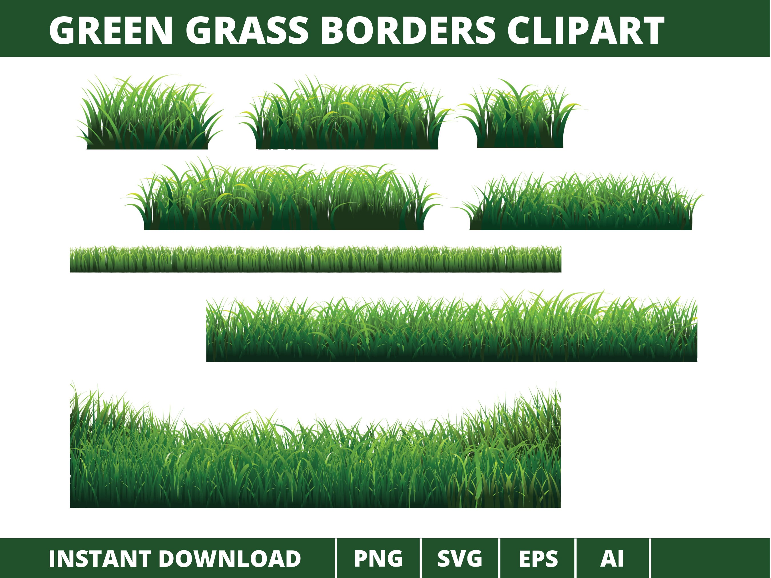 Green Grass Borders Clipart, Lawn Frame Png Svg Eps Ai, Field Decoration, Plant Ornament, Summer ...