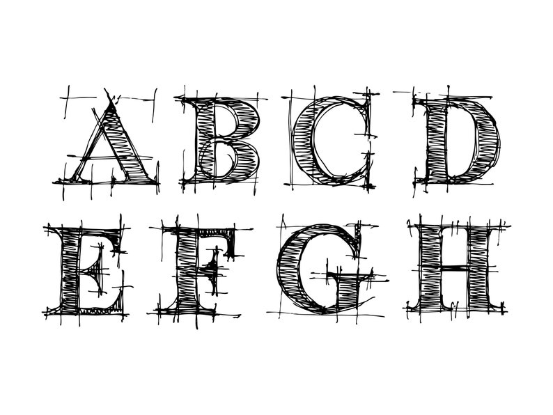Hand Drawn Sketch Alphabet Clipart, Sketch Alphabet Vector Png Svg Eps ...