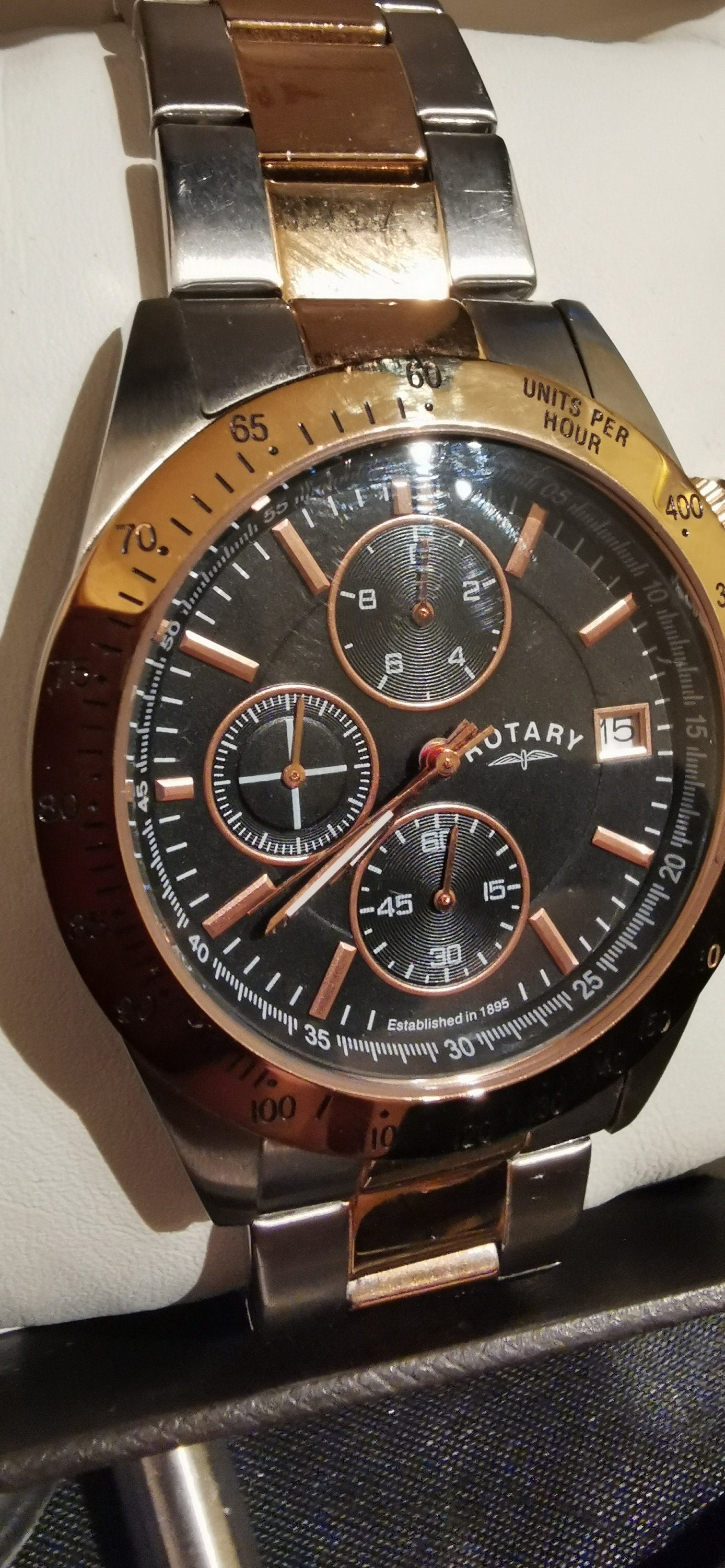 Rotary Two-tone Stainless Steel Chronograph Watch (43mm) | Black Gold ...