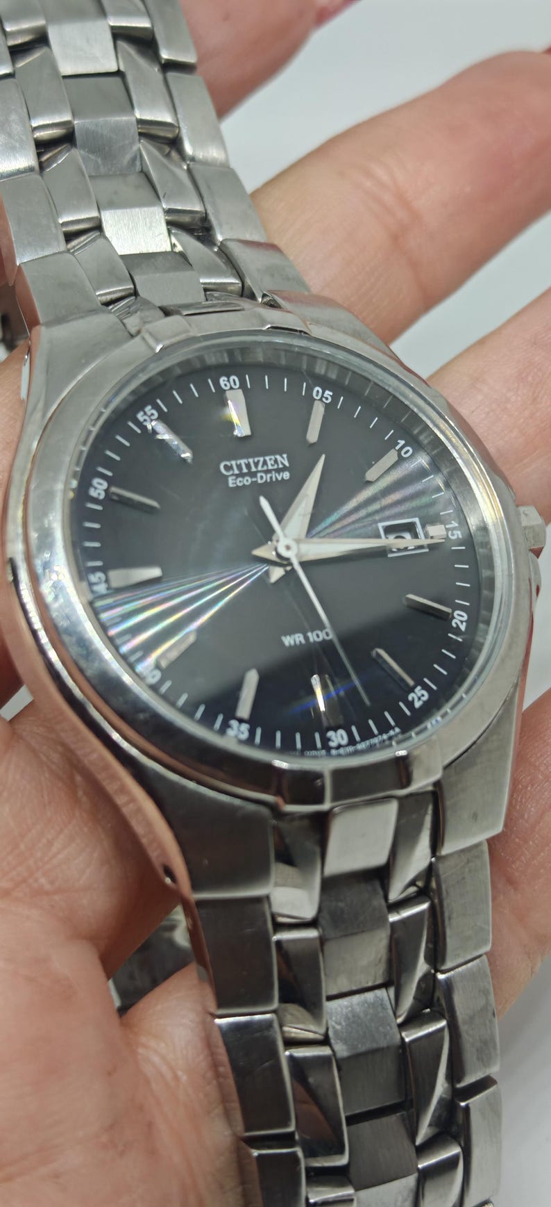 Citizen Eco-drive Watch WR100 Solar Powered Men’s Stainless Steel Date ...