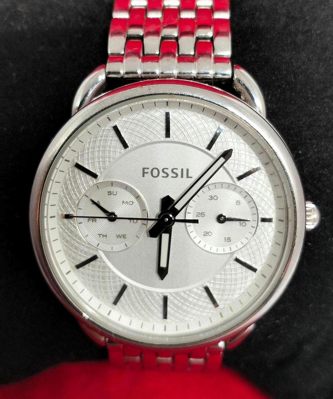 Fossil Tailor ES3712 Ladies Watch Silver Stainless Steel Day/date ...