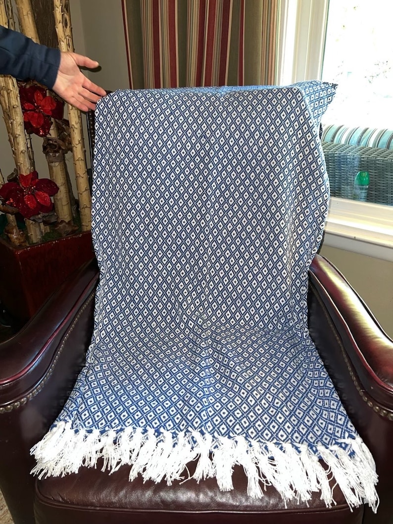 Blue and White |throw Blanket for Couch 50"x60"|100% Cotton With Fringe ...