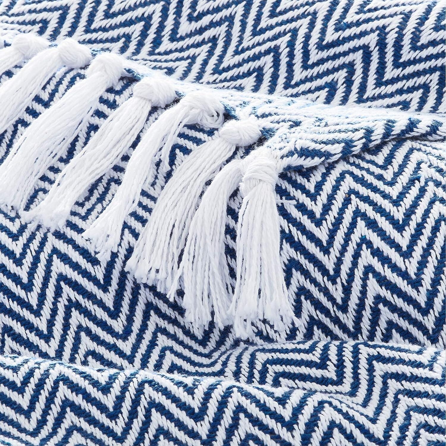 Navy Blue and White throw Blanket for Couch 50x60100% Cotton With ...