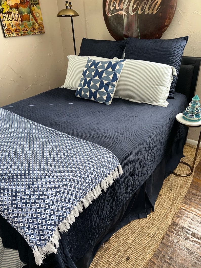 Blue and White |throw Blanket for Couch 50"x60"|100% Cotton With Fringe ...