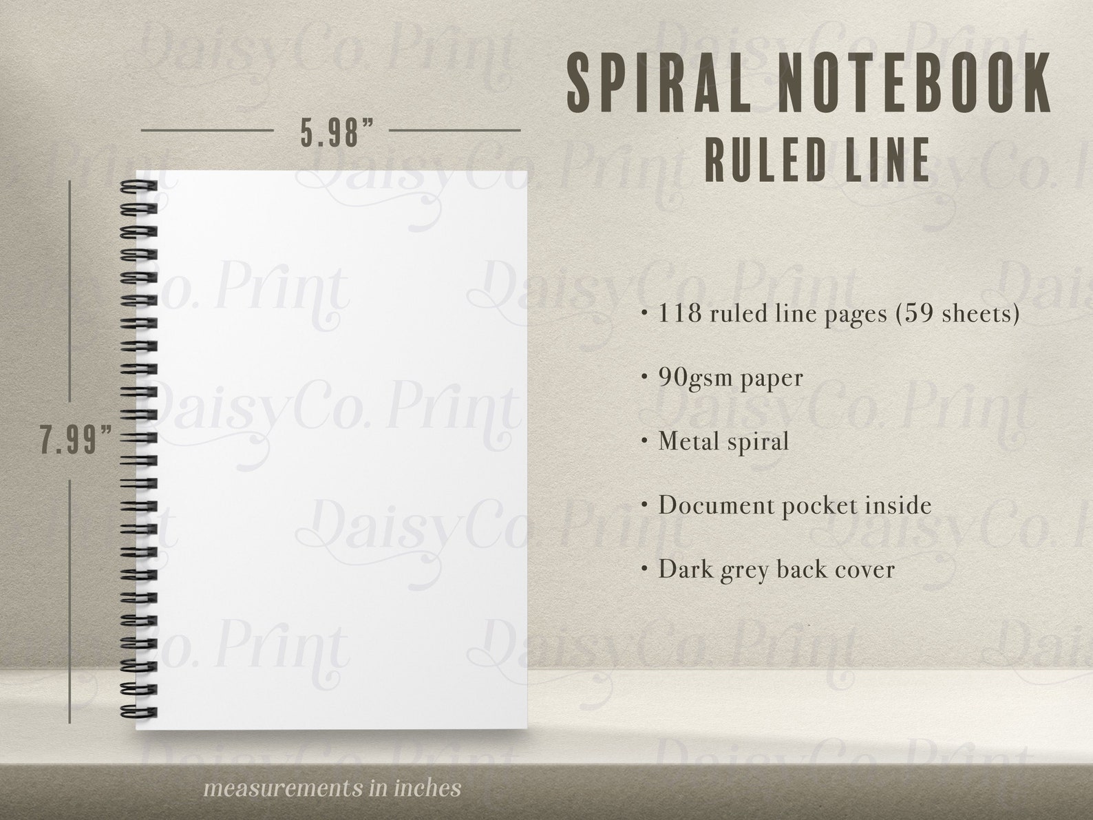 Spiral Notebook Mockup Size Chart, Notebook Size Chart, Generic Brand ...