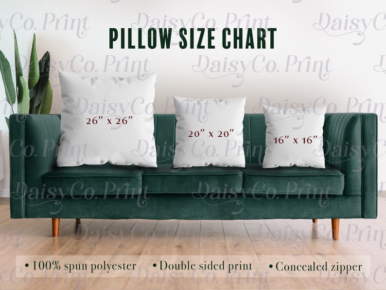 V2. Large Pillow Mockup Size Chart, Spun Polyester Square Pillow Mockup ...