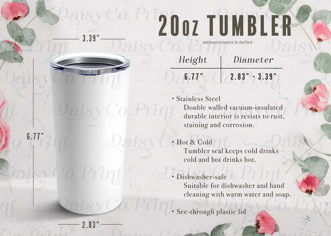 20oz Tumbler Mockup, Tumbler Size Chart, Generic Brand Tumbler, Mockup Size Chart, 20 Oz Tumbler ...