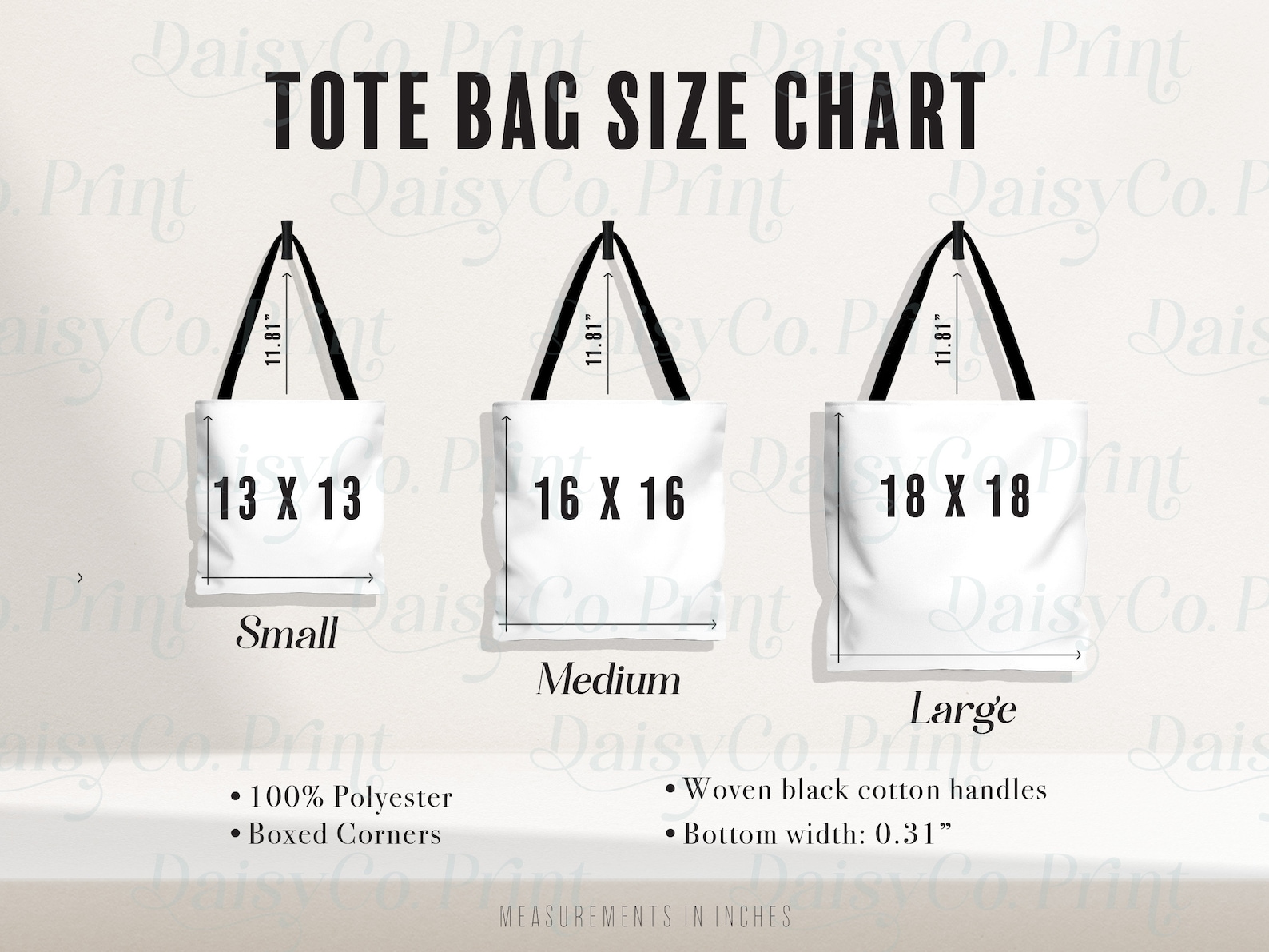 AOP Tote Bag Mockup Size Chart, Generic Brand Tote Bag Size Chart, AOP ...