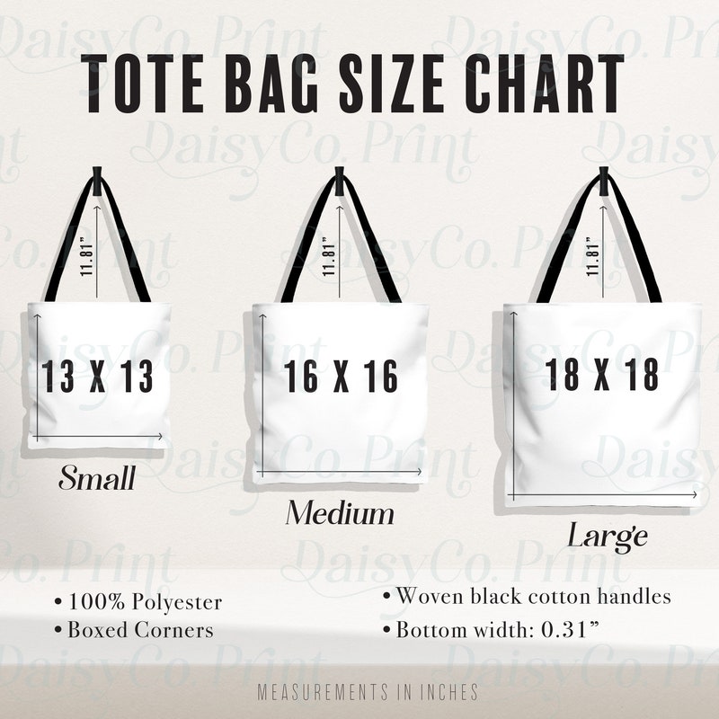 Tote Bag Size Chart - Etsy