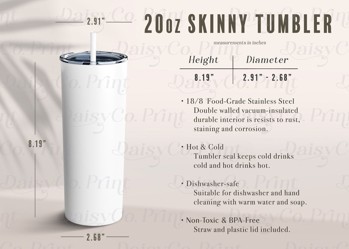 20oz Skinny Tumbler Mockup Tumbler Size Chart Generic Brand - Etsy