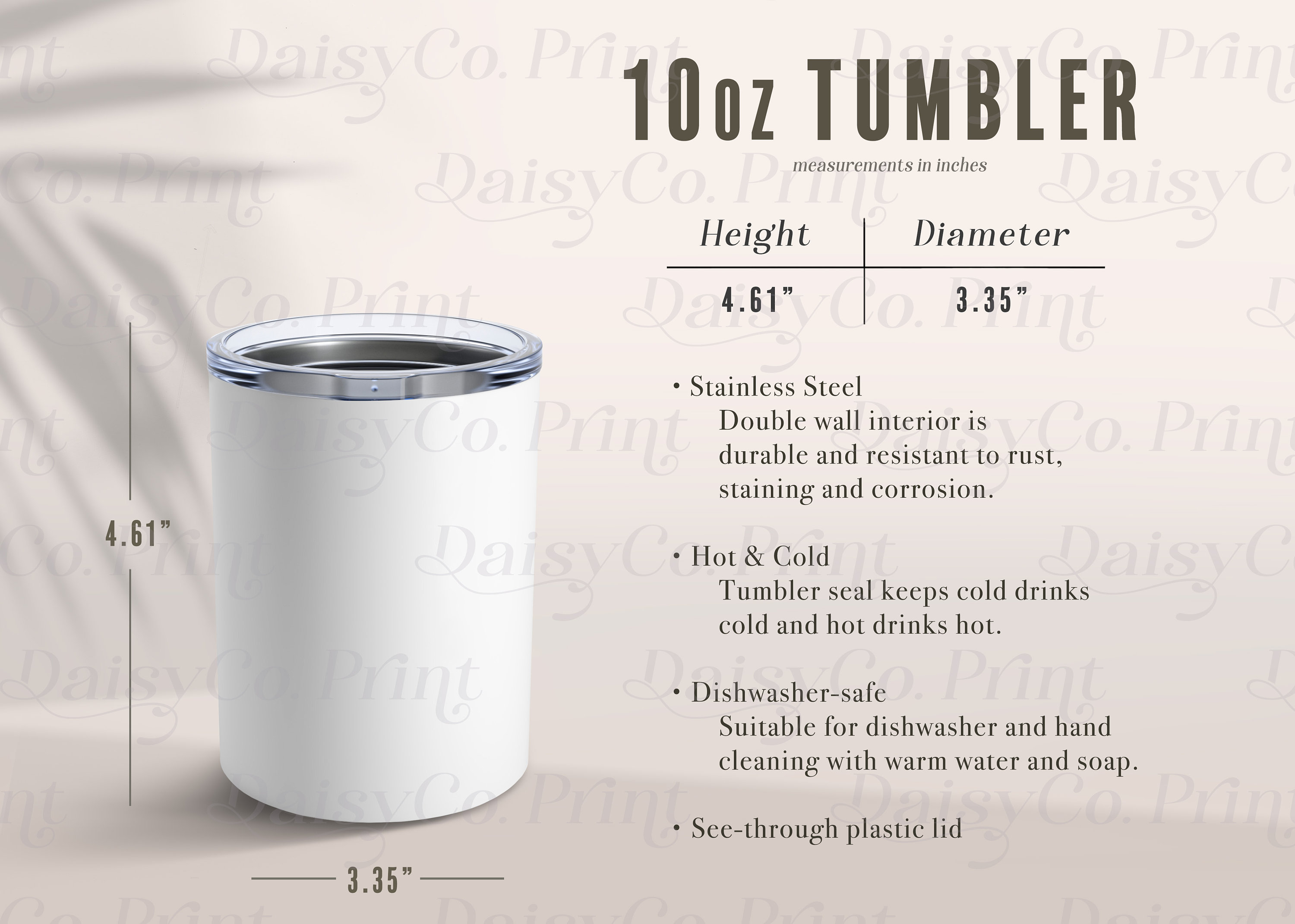 10oz Tumbler Mockup, Tumbler Size Chart, Generic Brand Tumbler, Mockup ...