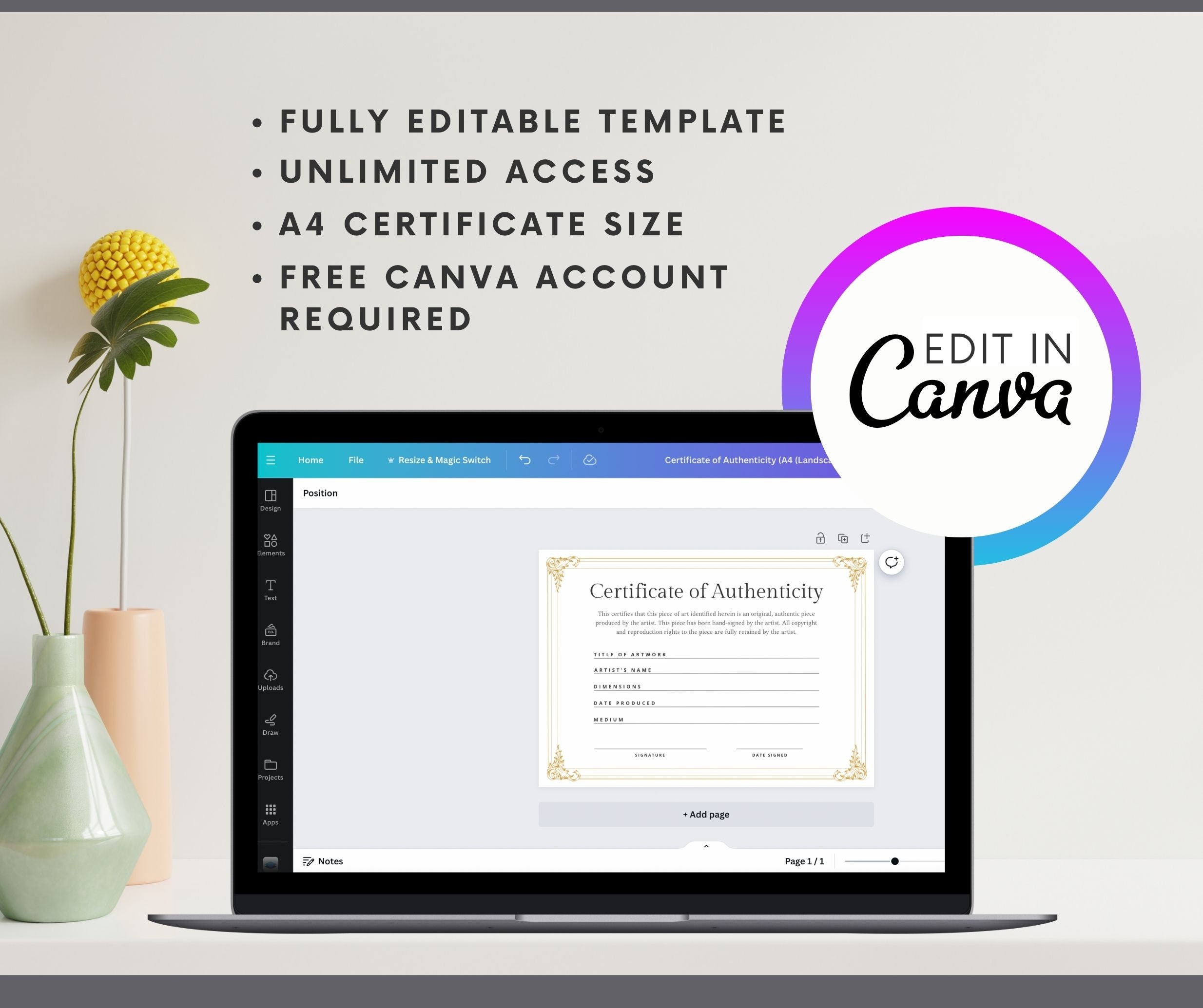 Certificate of Authenticity Template Canva Original Art Certificate ...