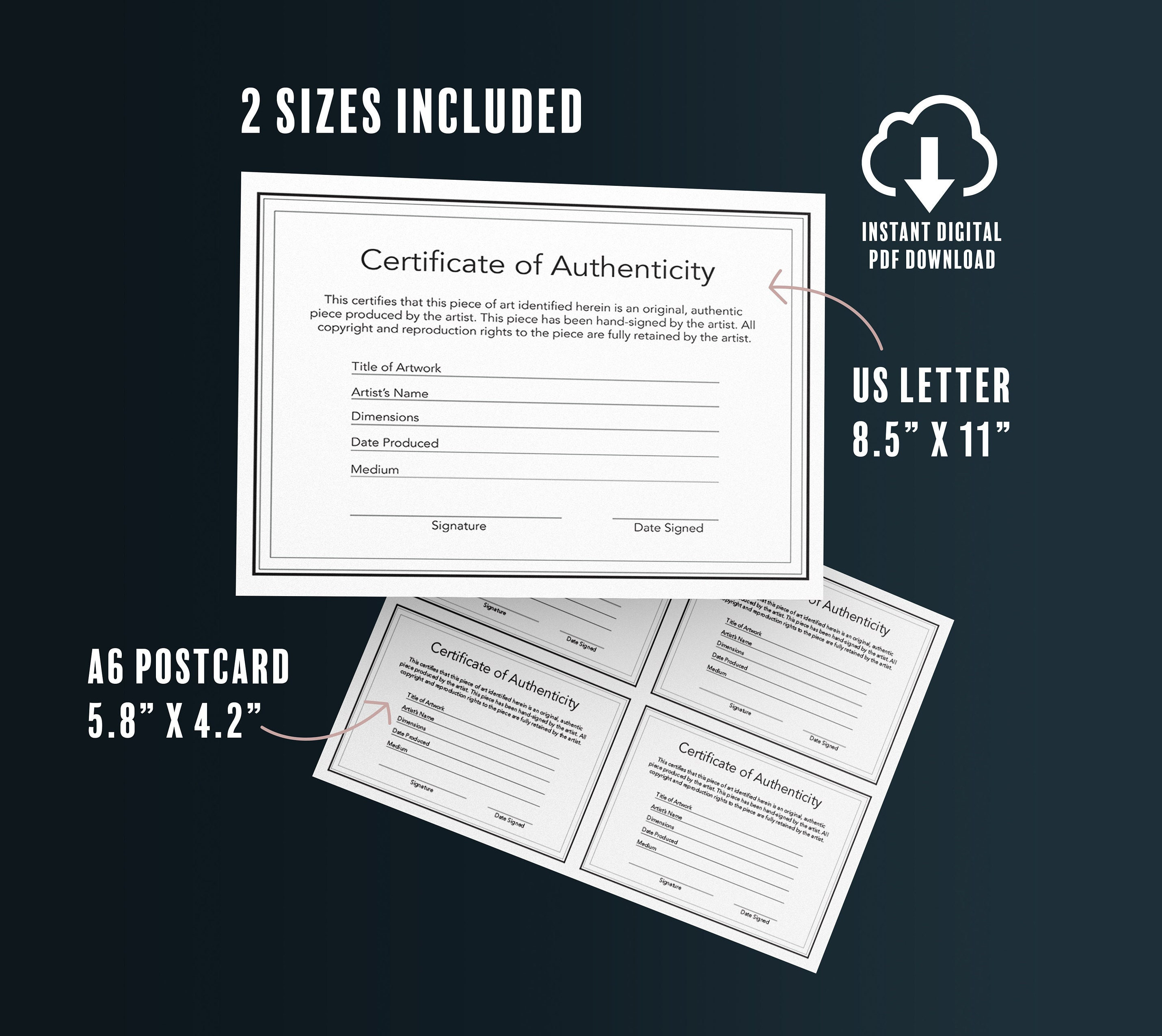 Printable Certificate of Authenticity Template Original Art Coa Artist ...