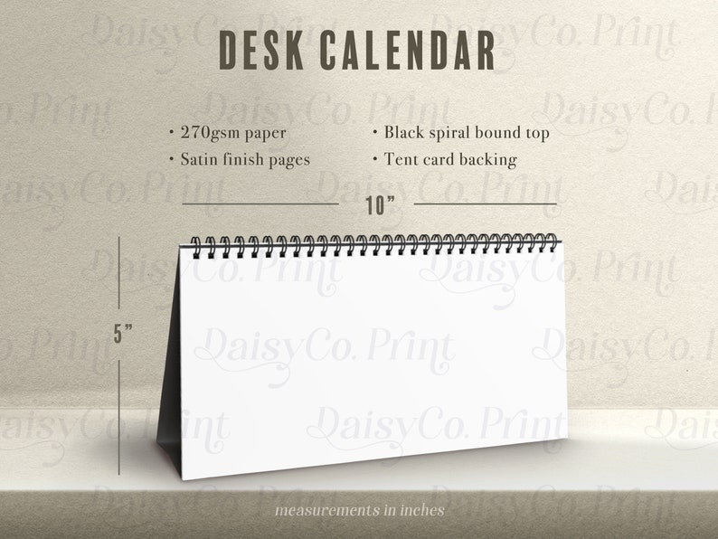 Desk Calendar Mockup Size Chart, Desk Calendar Size Chart, Generic ...