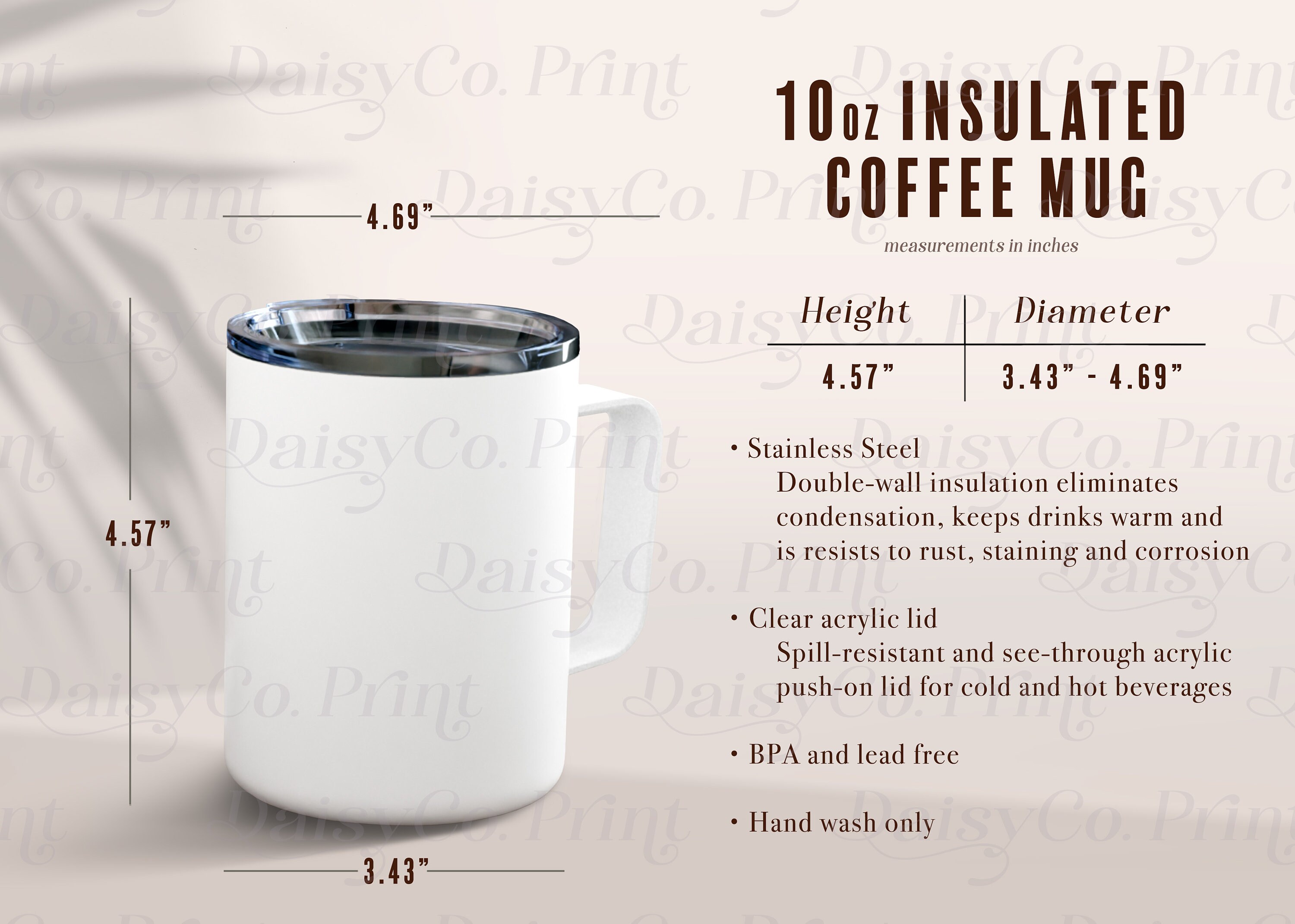 10oz Insulated Coffee Mug Mockup, Insulated Coffee Mug Size Chart ...