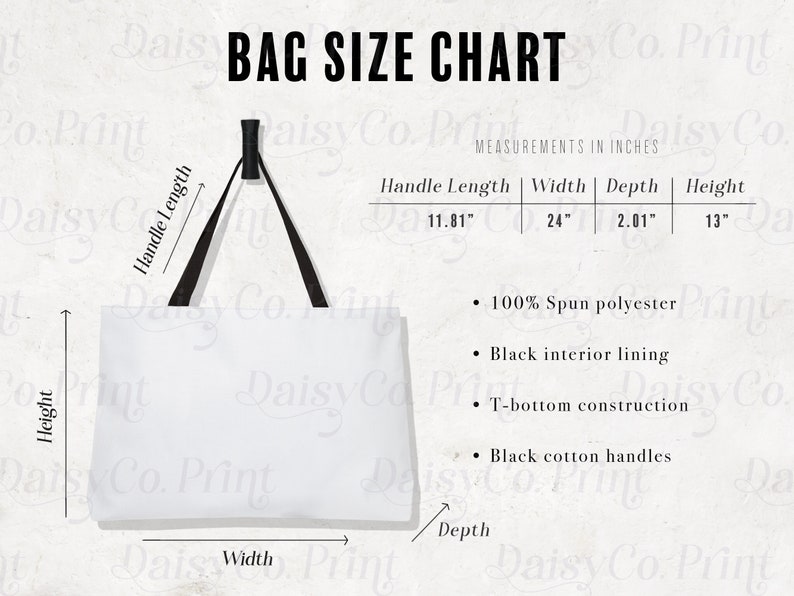 Weekender Tote Mockup, Weekender Tote Size Chart, Weekender Mockup ...