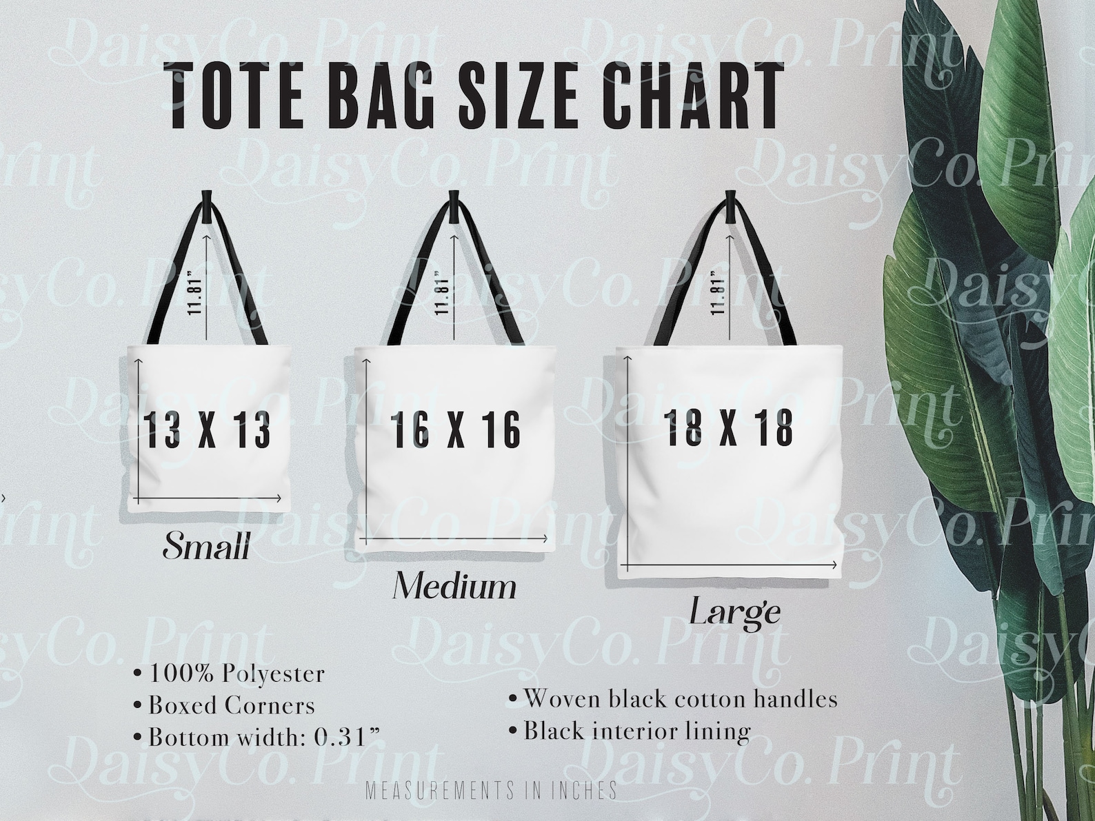 AOP Tote Bag Size Chart, Generic Brand AOP Tote Bag Mockup, Size Chart for AOP Canvas Tote Bag ...