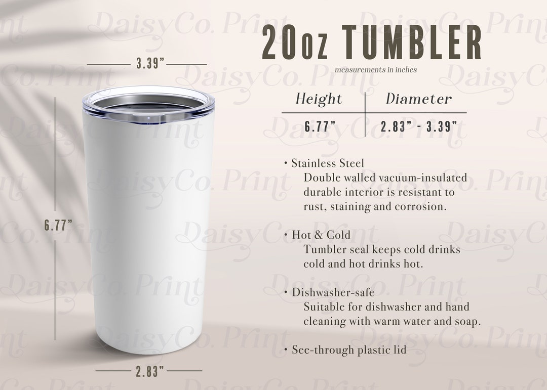 20oz Tumbler Mockup, Tumbler Size Chart, Generic Brand Tumbler, Mockup ...