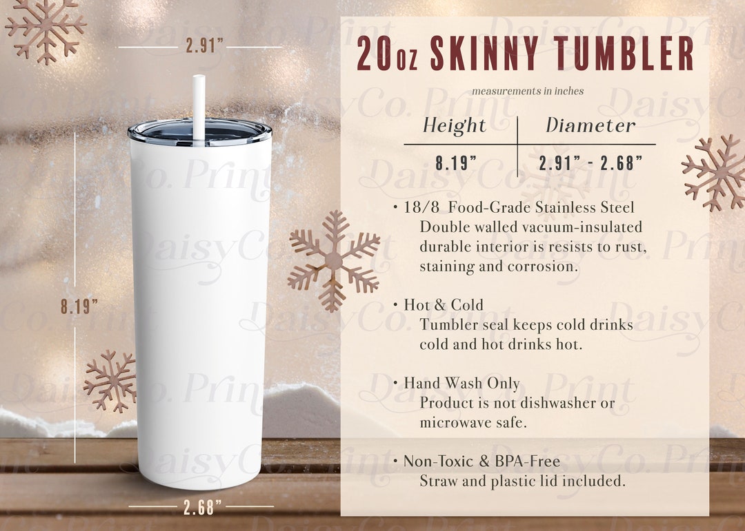 20oz Skinny Tumbler Mockup, Tumbler Size Chart, Winter Tumbler Mockup ...