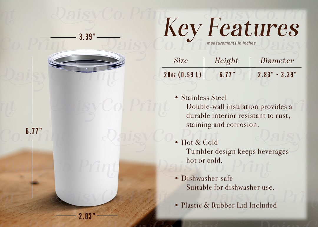 20 Oz Tumbler Size Chart, 20oz Tumbler Mockup, Generic Brand Tumbler ...