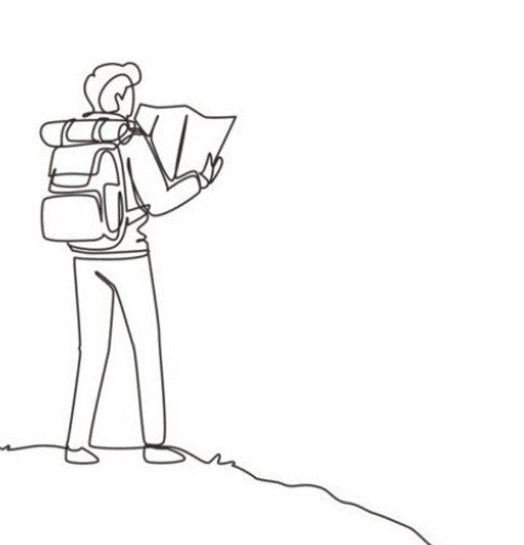 Single Continuous Line Drawing Man Hiker With Backpack and Map Hiking ...