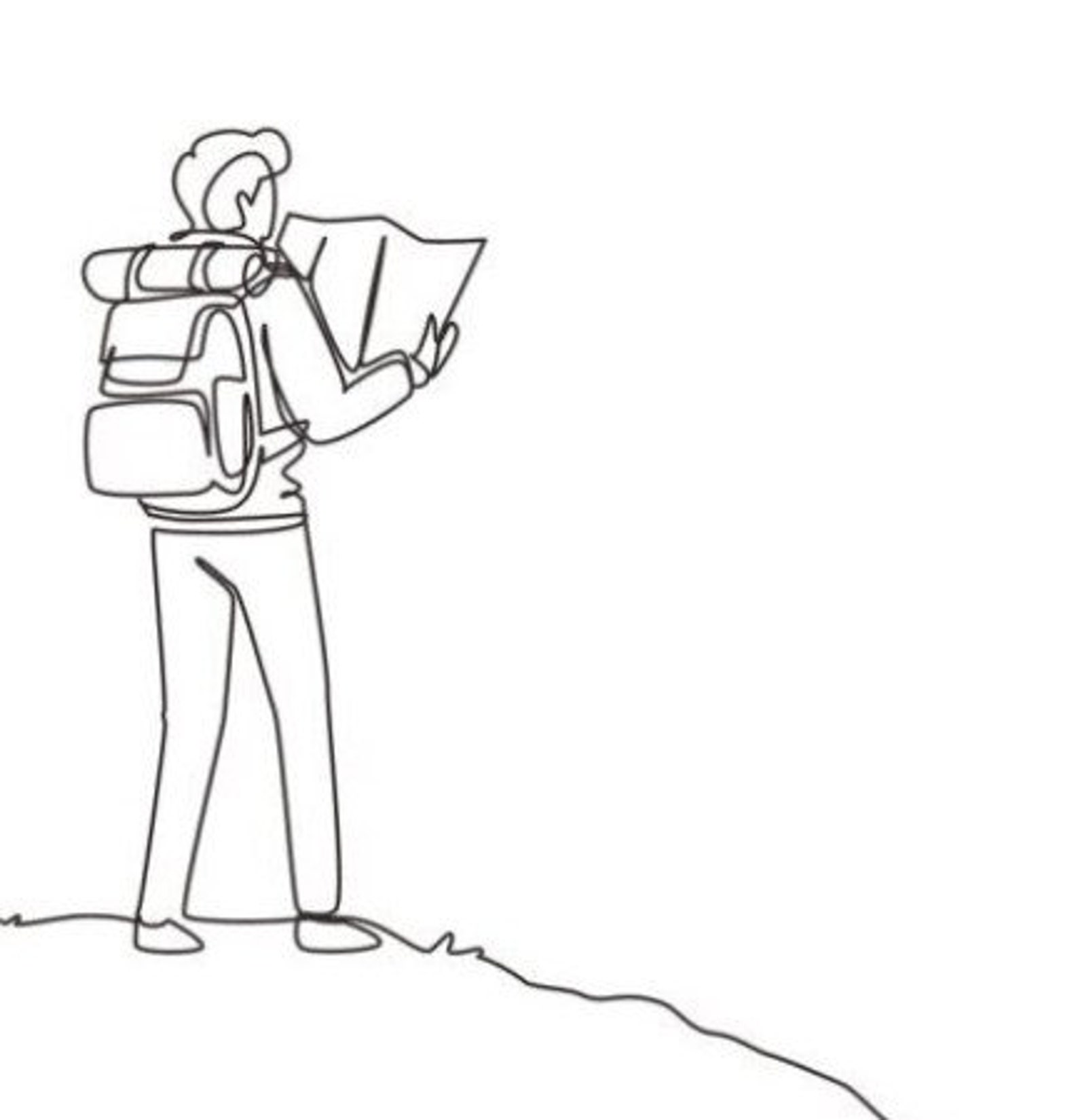 Single Continuous Line Drawing Man Hiker With Backpack and Map Hiking ...