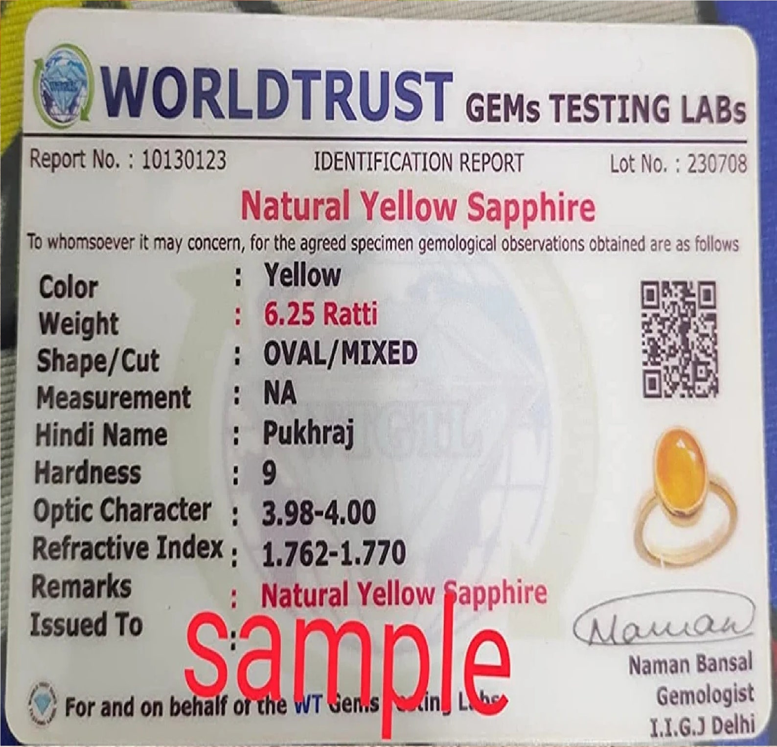Natural Certified Yellow Sapphire/ Pukhraj Panchadhatu Rashi Ratan ...