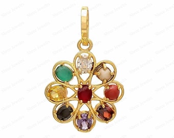 Navratna Gemstone Pendant: Handmade Panchdhatu Gold Plated Astrological ...