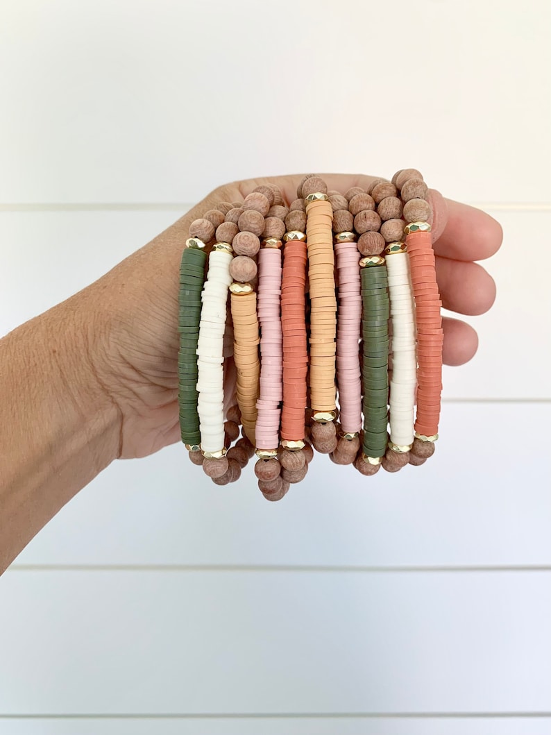 Heishi Bracelets, Clay Bead Bracelet, Essential Oil Bracelet, Stack Bracelet, Heishi Bead ...